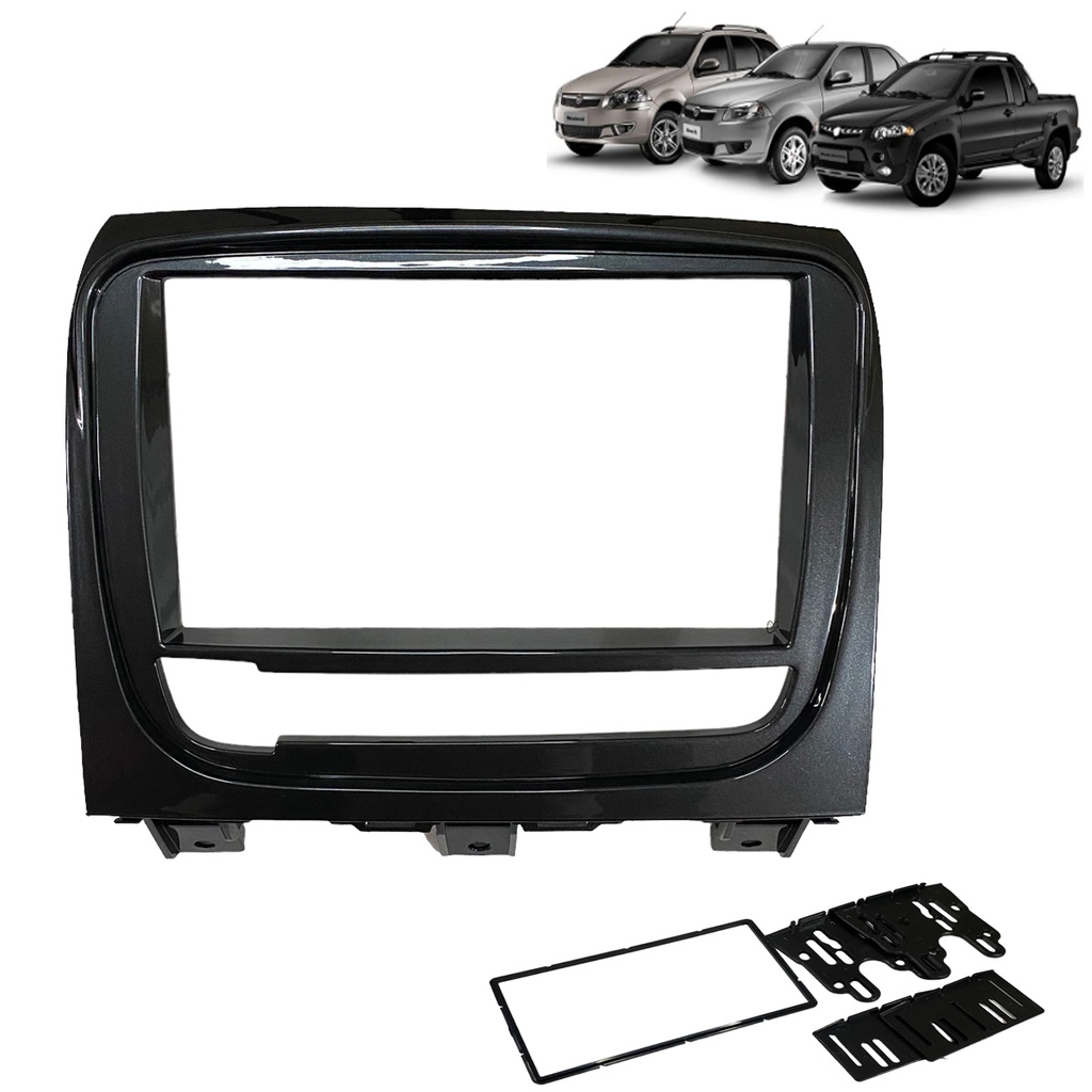 Moldura Painel DVD 2 Din MP5 Central Multimidia Fiat Palio Siena Strada Weekend 2013/2019 ...