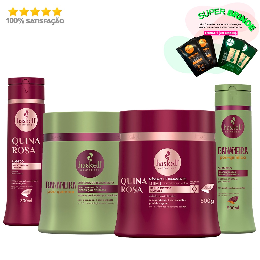 Kit Haskell Shampoo Quina Rosa E Bananeira P + Máscaras 500g | Shopee Brasil