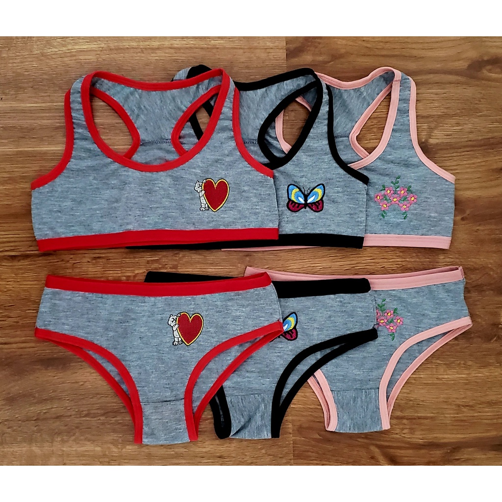 Kit 6 Conjuntos Lingerie Infantil Juvenil Menina Moça de Algodão Top ...