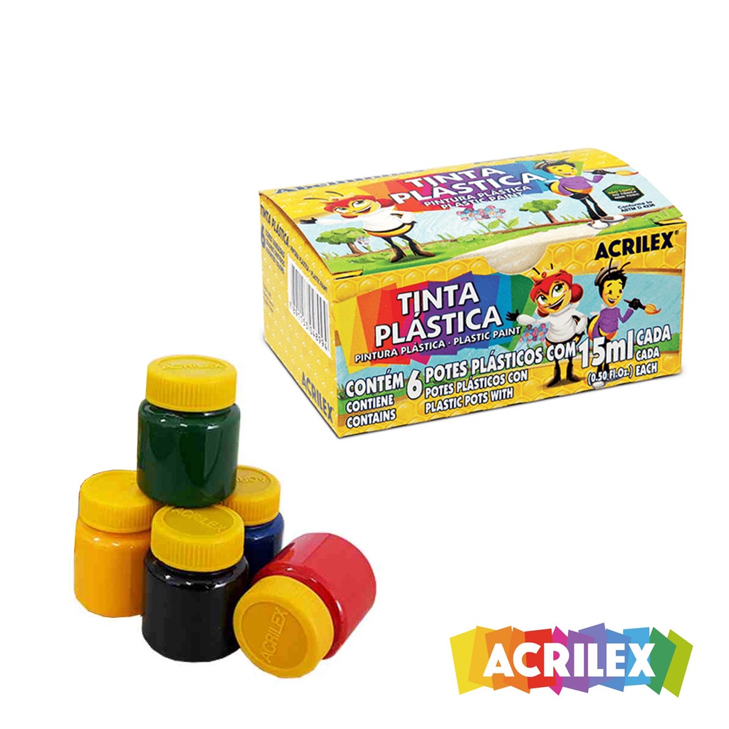 Tinta Plástica 6 Cores 15ml Acrilex Pintura Plástica | Shopee Brasil