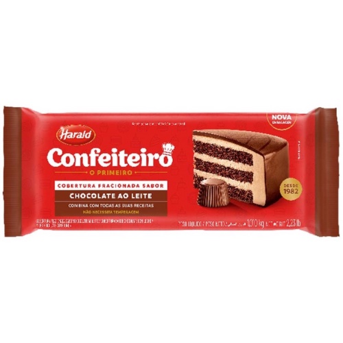 Chocolate Cobertura Harald Confeiteiro Barra Ao Leite 1,010 Kg | Shopee ...
