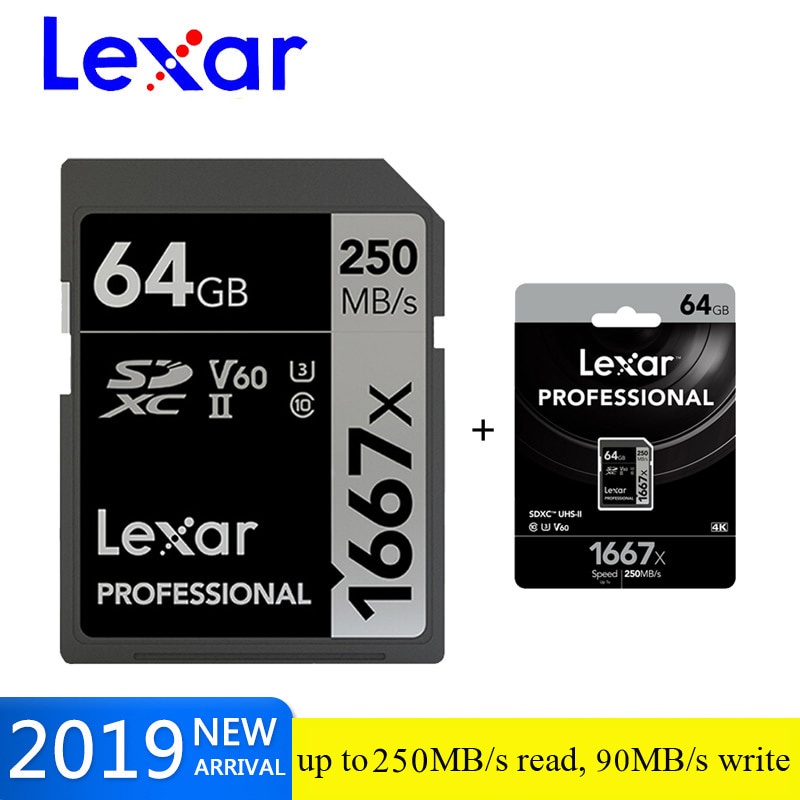 Cartões De Memória Lexar 1667X V60 250MB/s Flash Memory sd 64 GB 128GB ...