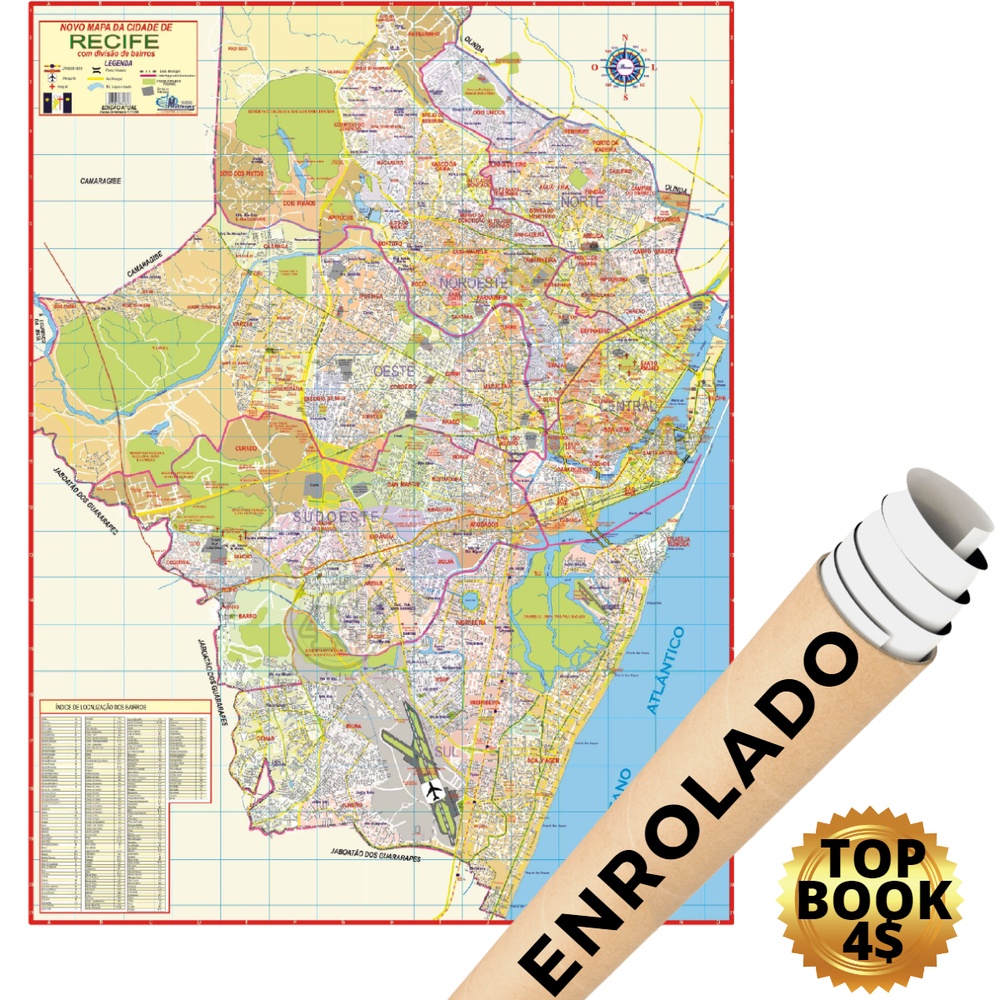 Mapa de Recife PE Politico Poster Escolar Geografia Geográfico Guia ...