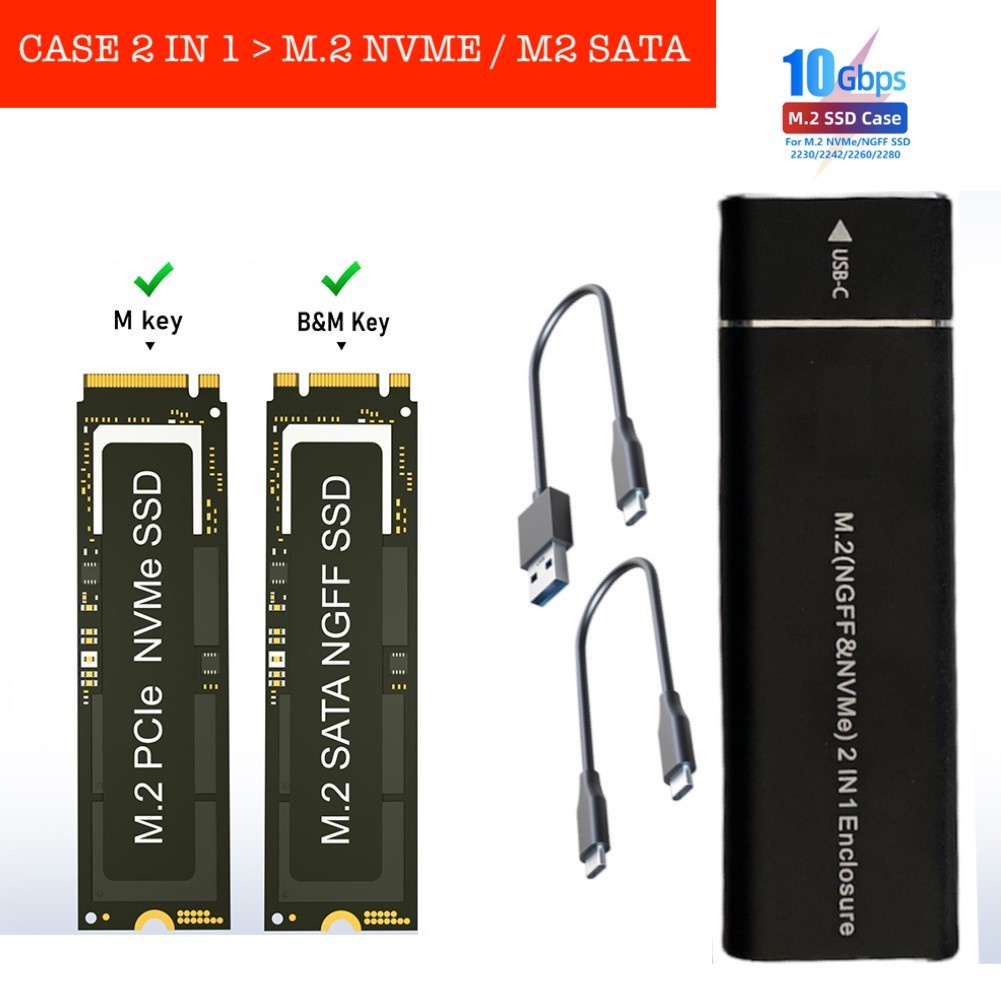 Case SSD M.2 NVME PCIe e M2 Sata NGFF 10 Gbps Externo Porta USB-C e USB ...