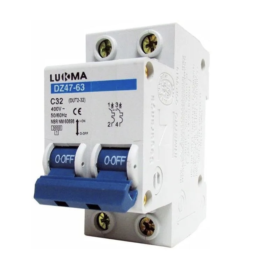 Disjuntor Bipolar 6A, 10A, 16A, 20A, 25A, 32A, 40A, 50A, 63A, 70A, 80A, 100A Lukma | Shopee Brasil
