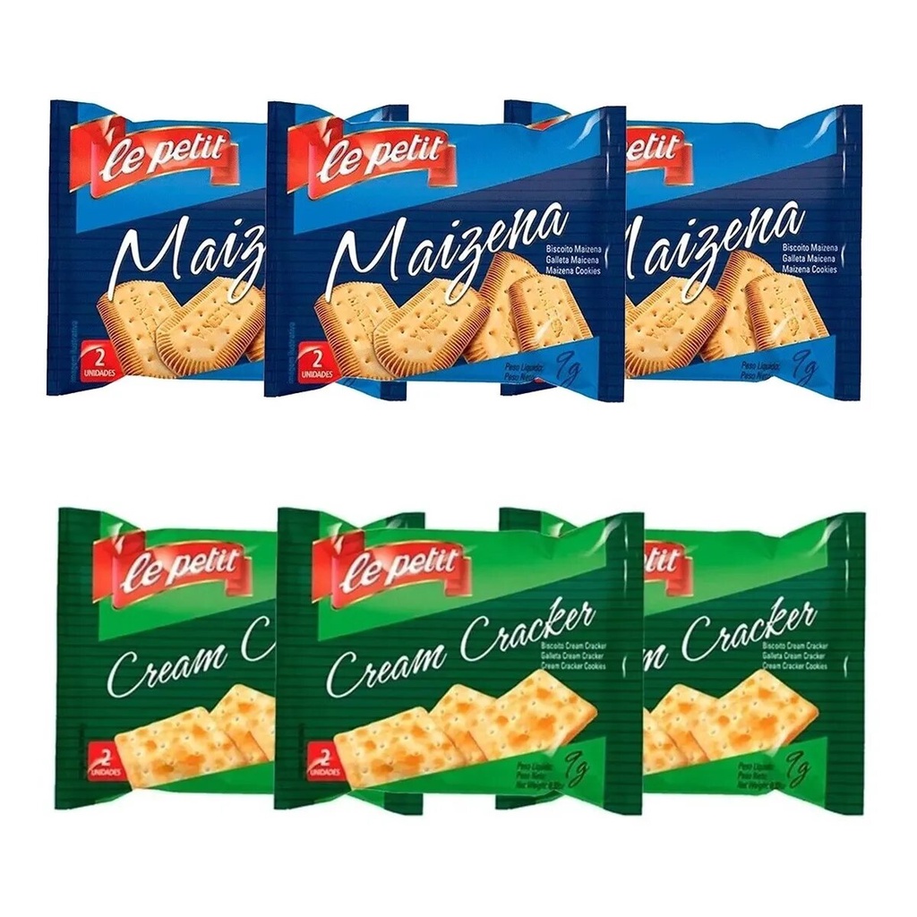 Biscoito/Bolacha Sabor Maizena e Sabor CreamCracker- Sachê c/ 2unid. cada- Caixa c/180 cada ...