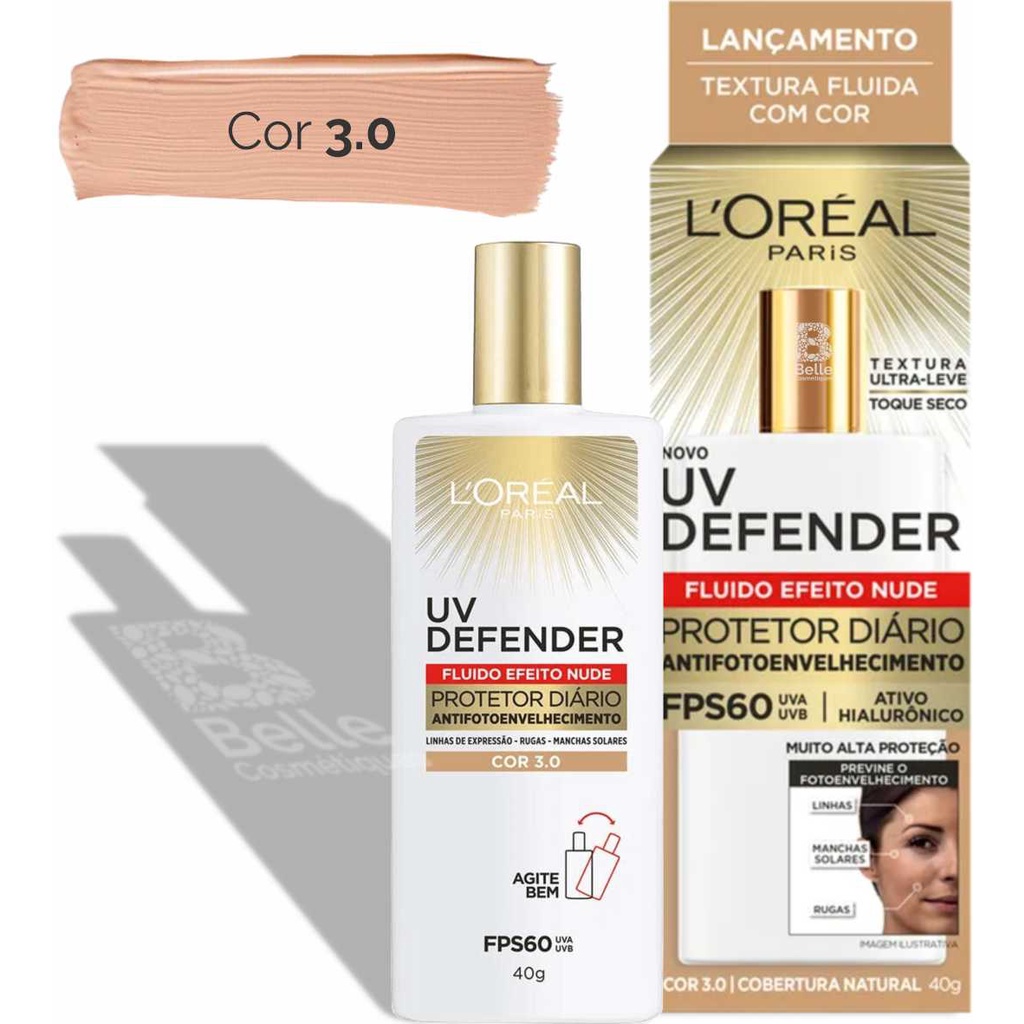 Protetor Solar Facial UV Defender Fluido Com Cor FPS 60 - 40g - L`oréal Paris | Shopee Brasil
