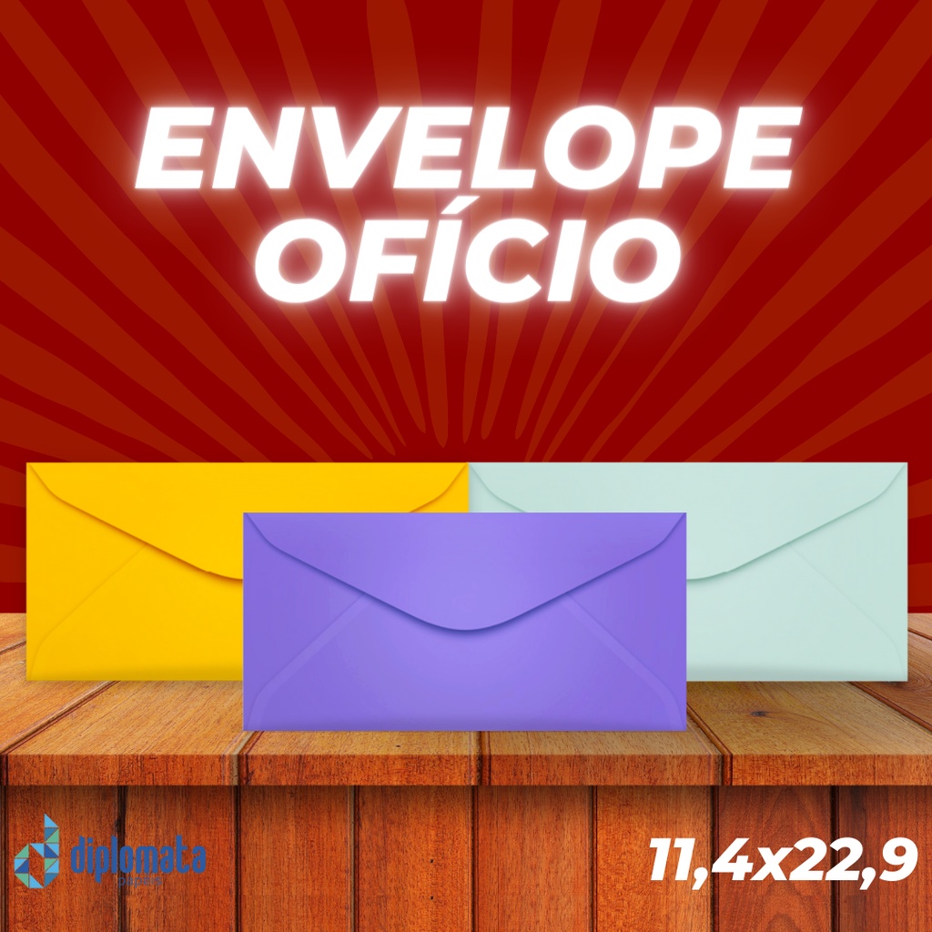 Envelope Ofício Colorido 80g ou Branco 90g 11,4x22,9 (10 Unid) Envelopes Coloridos Color Plus ...