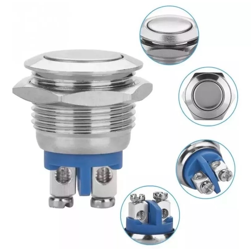 Botão Pulso Momentâneo Start Push Button Inox Industrial 16mm 19mm ...