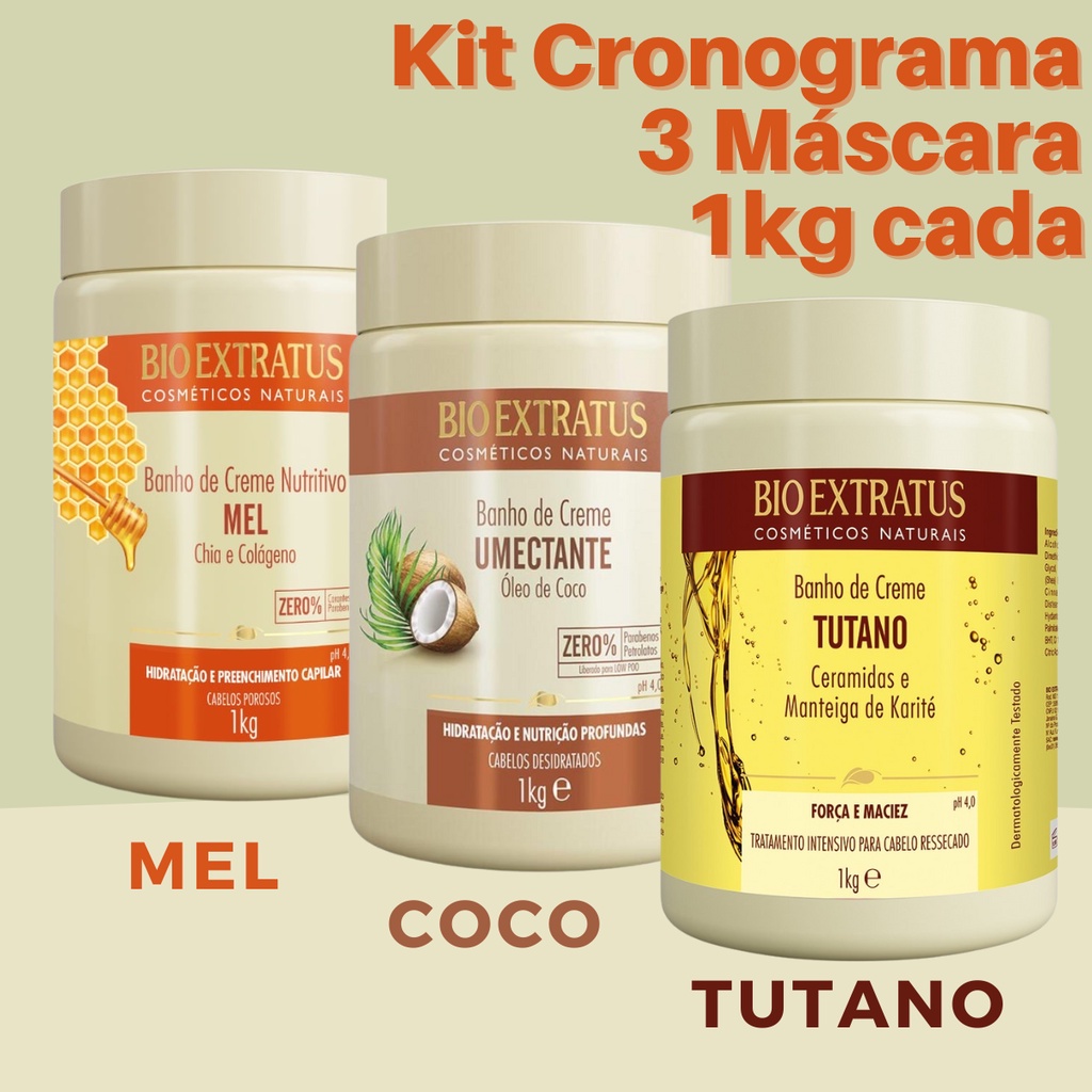 Kit Bio Extratus Cronograma Capilar Banho de creme Mel 1kg,Tutano 1kg e Umectante 1kg 3 unidades ...