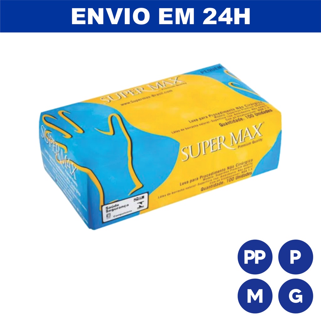 Luva Procedimento Látex Descartável C/ Pó C/100 Supermax ANVISA ...