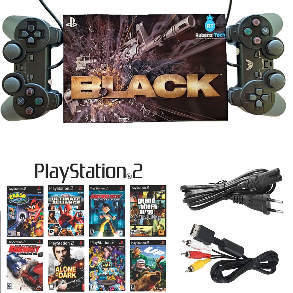 Playstation 2 Ps2 Slim Completo Adesivado Lindo 02 Controles 5 Jogos Muito Barato Promocao