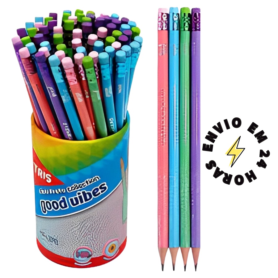 kit com 4 Lapis Grafite HB Redondo com Borracha Good Vibes - Tris ...