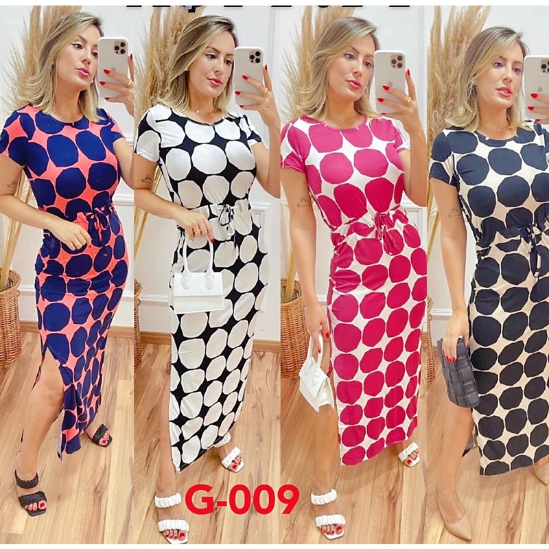 Vestidos Longo Lateral Aberta Em Baixo Com Manga Estampa De Poa /high ...
