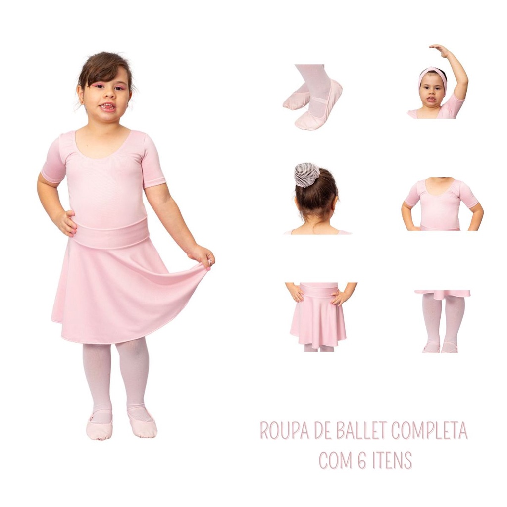 Roupa de bale infantil completo uniforme de bailarina com 6 peças rosa ...