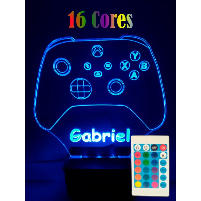 Luminária Abajur Led Controle Xbox X RGB 16 Cores Personalizada com ...