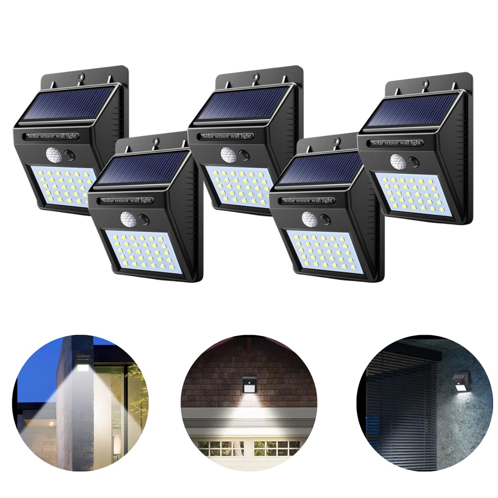 Kit 5 Arandelas Externas Recarregáveis Com Energia Solar De 6W Com 30 ...