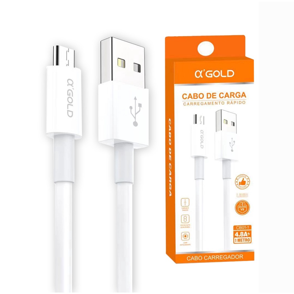 Cabo V8 Micro Usb Dados Carregador Android - a'GOLD | Shopee Brasil