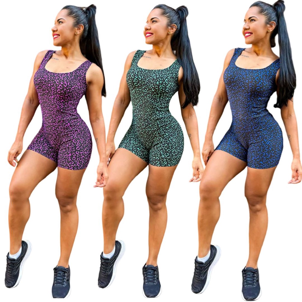 KIT 03 Macacões Curtos de Academia Fitness Sortidos | Shopee Brasil