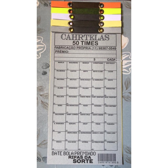 Cartela De Rifa 50 Times, Pct C/ 10 Unidades | Shopee Brasil