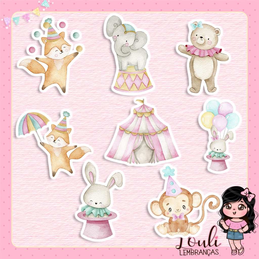 100 Apliques Circo Aquarelado Tag Circo Rosa 4cm | Shopee Brasil
