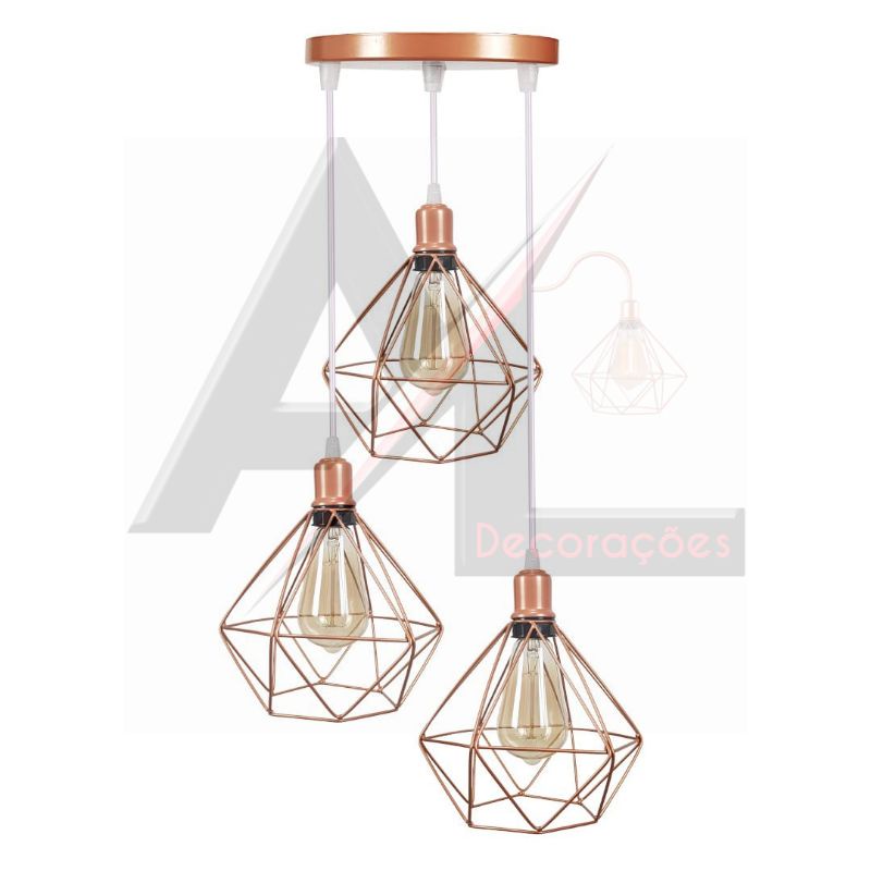 pendente Lustre luminária de teto base tripla Rose gold. | Shopee Brasil