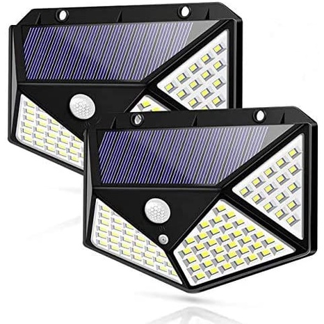 2 Luminária Solar 100 Led Com Sensor Prova D'Água Refletor Solar Parede ...