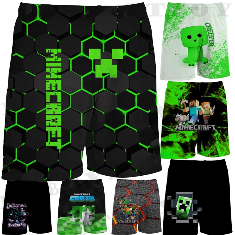 Minecraft Short Kids Pants Cartoon Cosplay Beach Shorts | Shopee Brasil