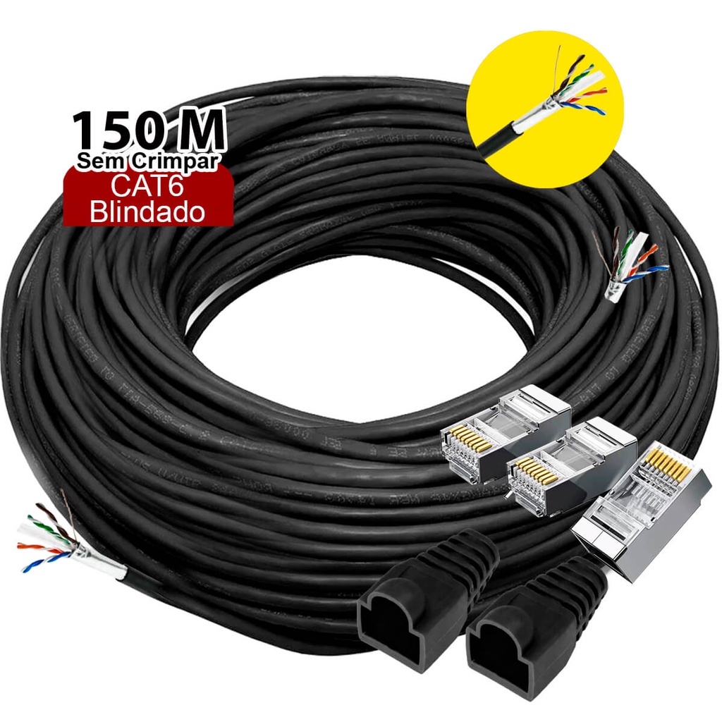Cabo De Rede Cat6 Blindado Ftp Para Uso Externo 150 Metros | Shopee Brasil