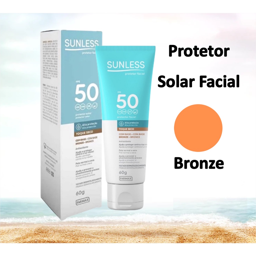 Protetor Solar Facial Sunless 60g Bronze FPS 50 - Farmax | Shopee Brasil