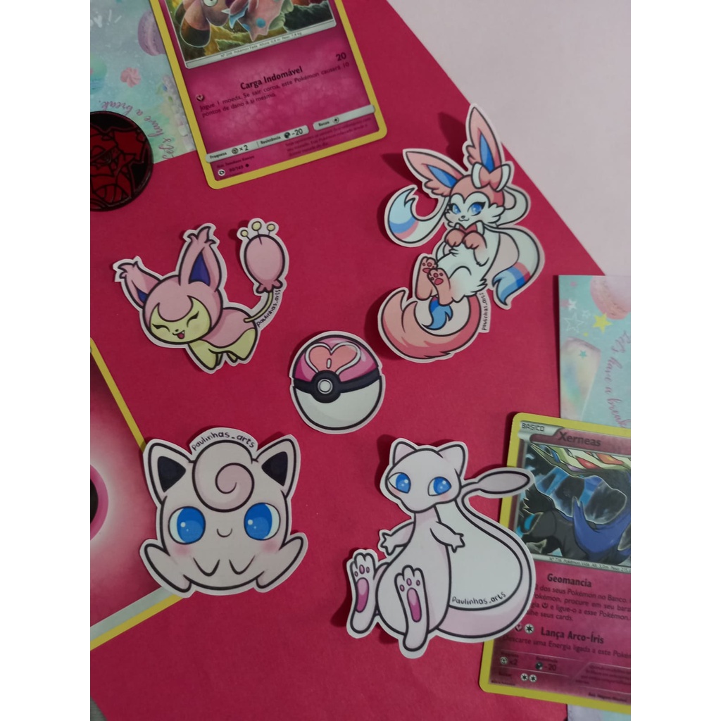 Kit de Adesivos Pokémon rosa mew sylveon jigglypuff skitty fofo chibi 5 ...