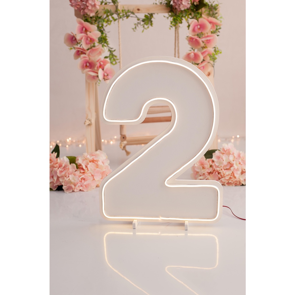 Número dois 2 Neon Led 50cm painel para festa ou fotos aniversário MDF ...