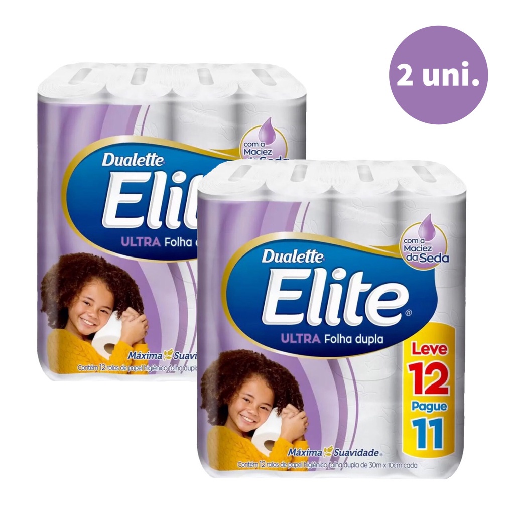 Kit Com 2 Pacotes Papel Higiênico Elite Duallete Folha Dupla Ultra Leve