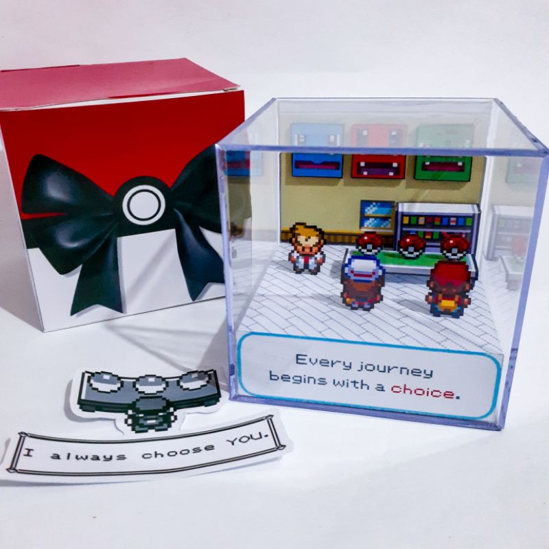 Diorama Oak's Lab Pokémon Iniciais Fire Red Leaf Green Cubo de Acrílico ...