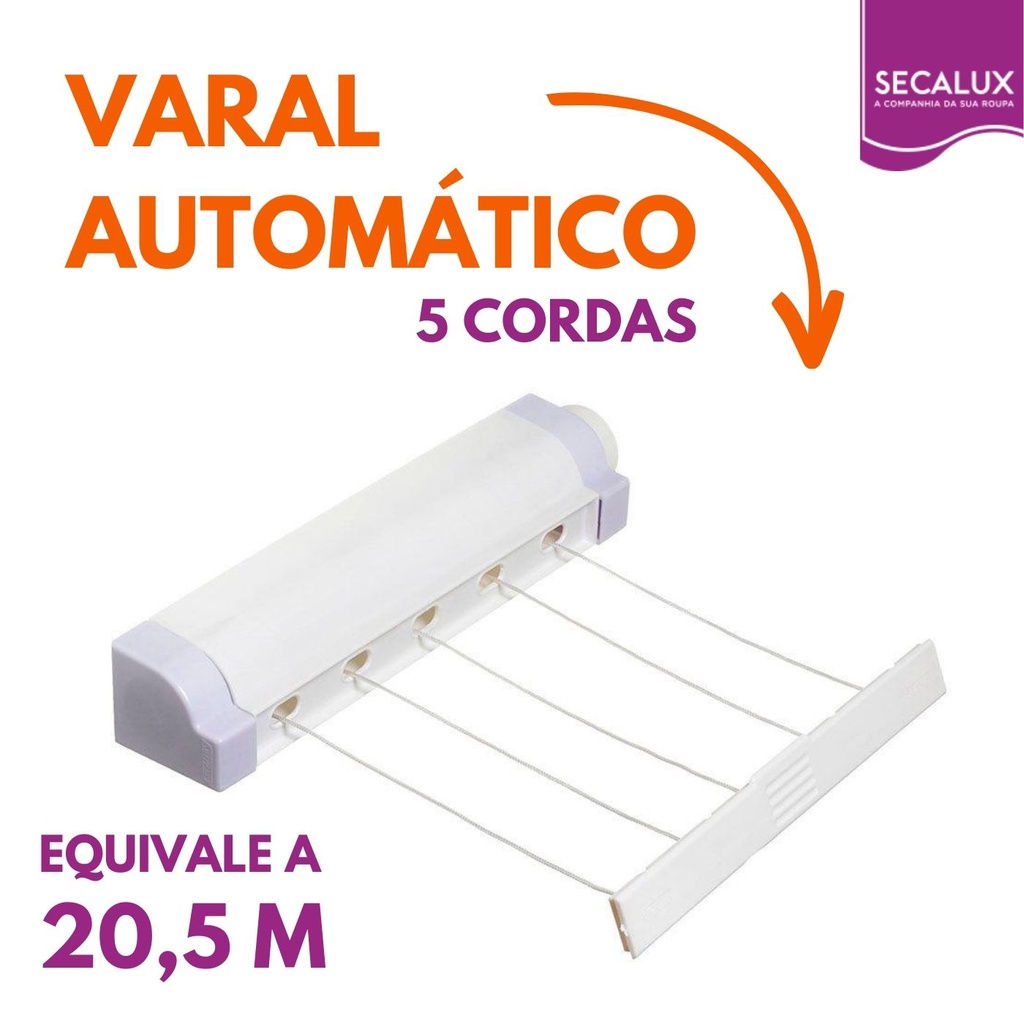 Varal de Roupas Magico Retratil Automatico Com 5 Cordas De 4,1 Mt ...