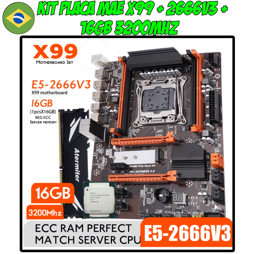Kit Para Pc Gamer Placa Mãe X99 Xeon E5-2666v3 + 16gb Ram | Shopee Brasil