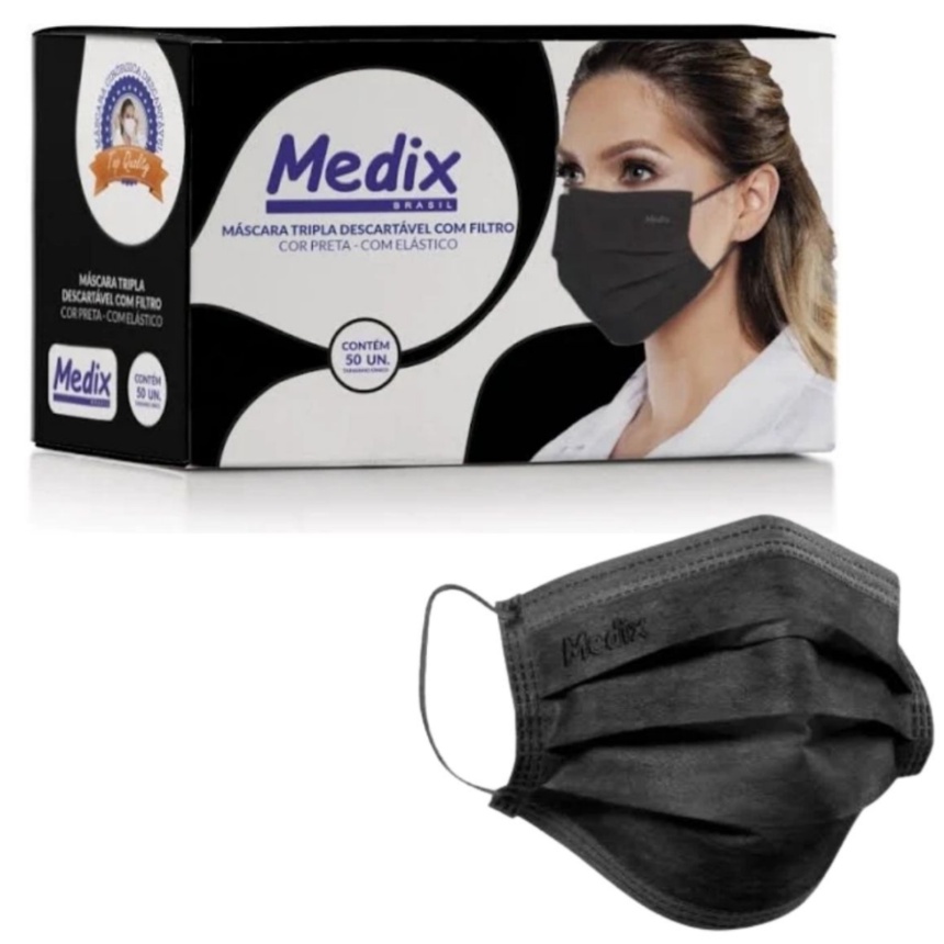 Mascara Medix Preta C/ 50 Descartavel Hospitalar | Shopee Brasil