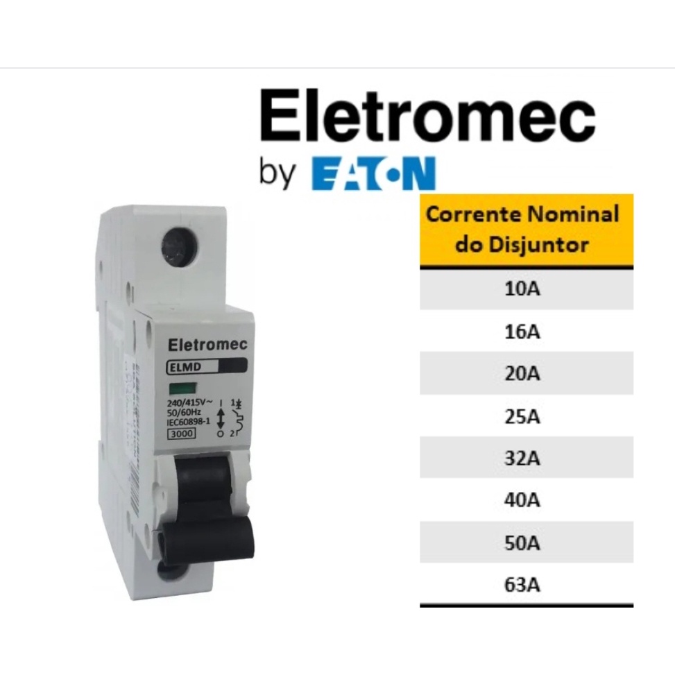 Disjuntor monopolar Din 6A a 63A curva C Eletromec. | Shopee Brasil