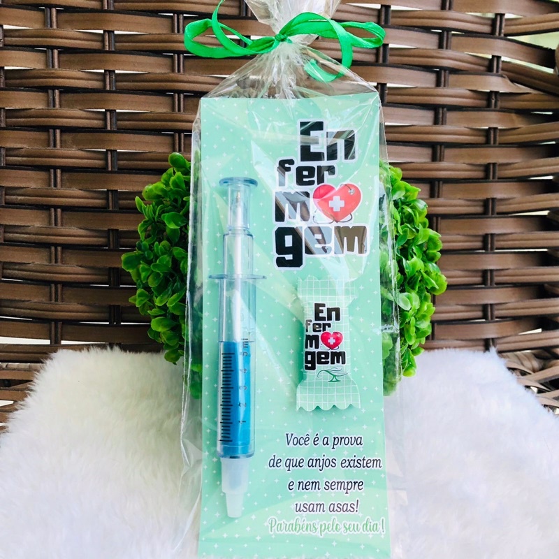 10 Kits profissão enfermagem tag+caneta seringa+ bala embalagem ...