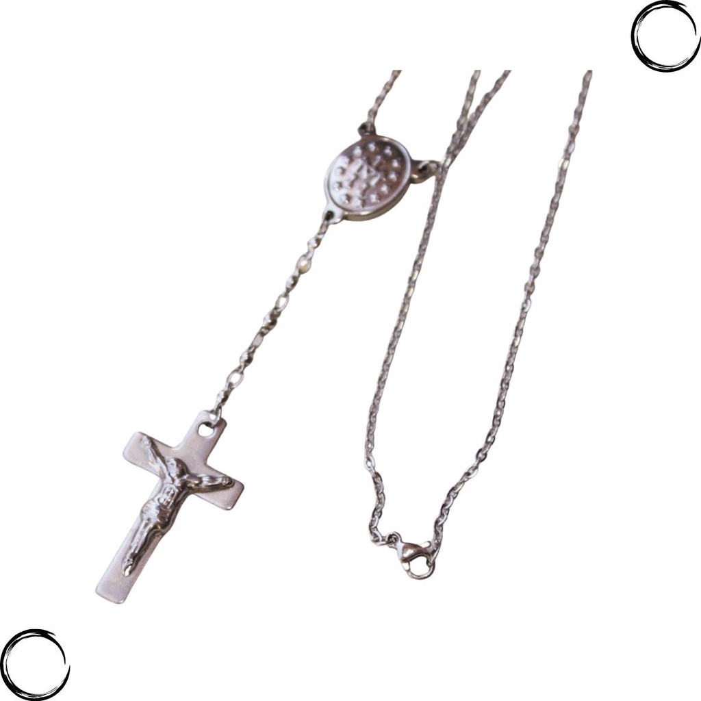 Gargantilha Terço Jesus na Cruz em Aço Inox Prateado (G-18) | Shopee Brasil