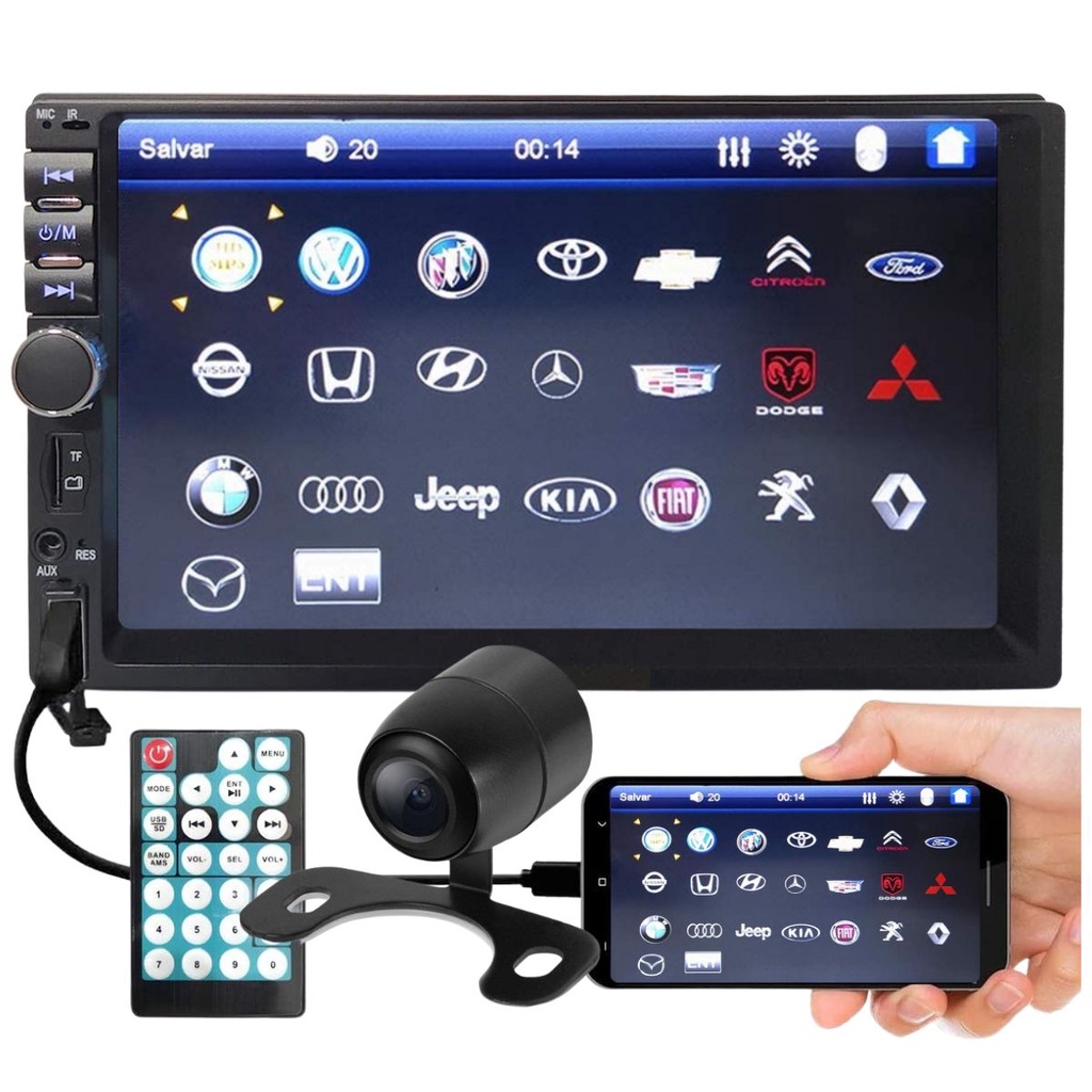 Central Multimídia Mp5 2 Din Espelhamento Android Auto Carplay Ios Câmera Ré Bluetooth Usb Sd ...