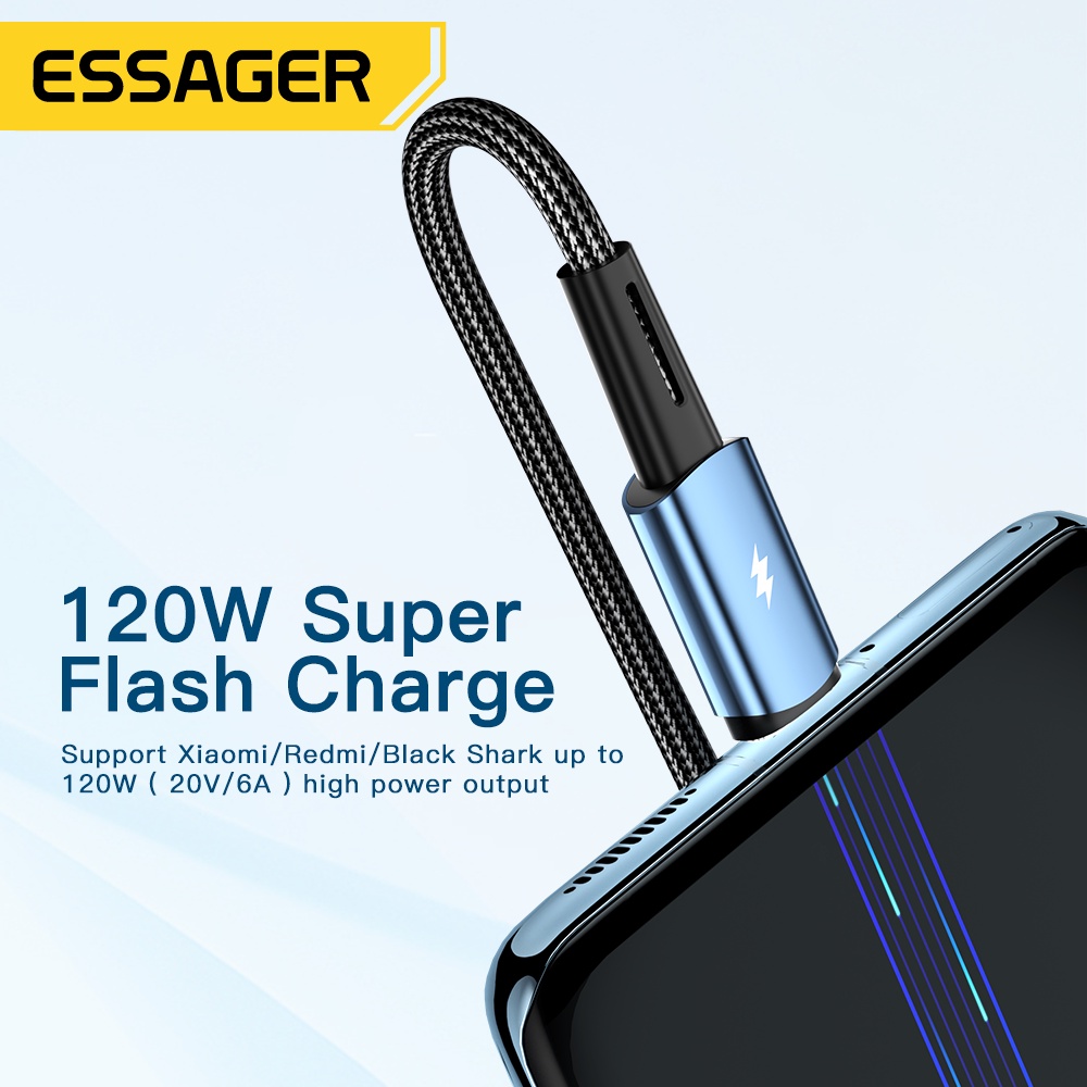 Cabo De Carga Rápida Essager 120W Super Tipo C 6A USB Para Xiaomi 12Pro K50 67W 11Pro | Shopee ...
