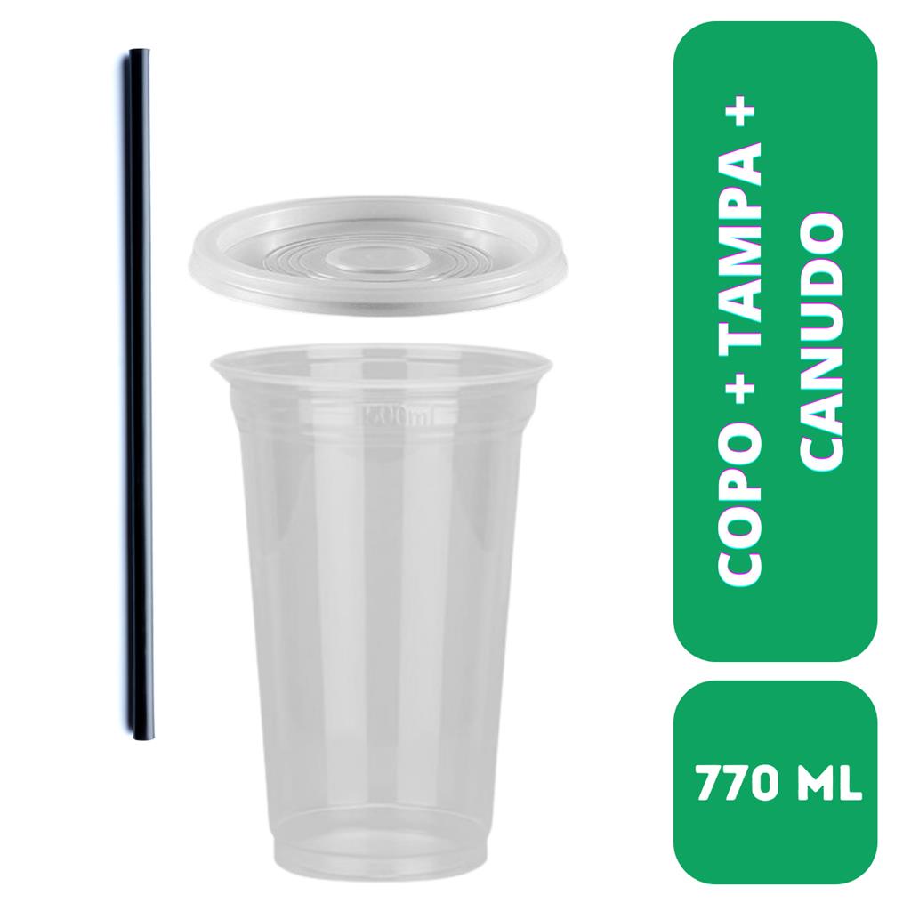 Kit Copao Com Tampa De Furo 770ml+ Canudo Biodegradavel 50UN | Shopee ...