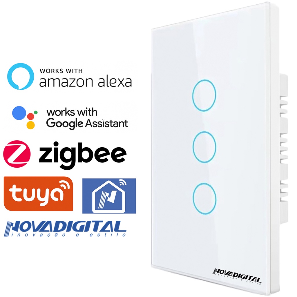 Interruptor Inteligente ZigBee 3 Botões Touch Alexa Google Assistant ...