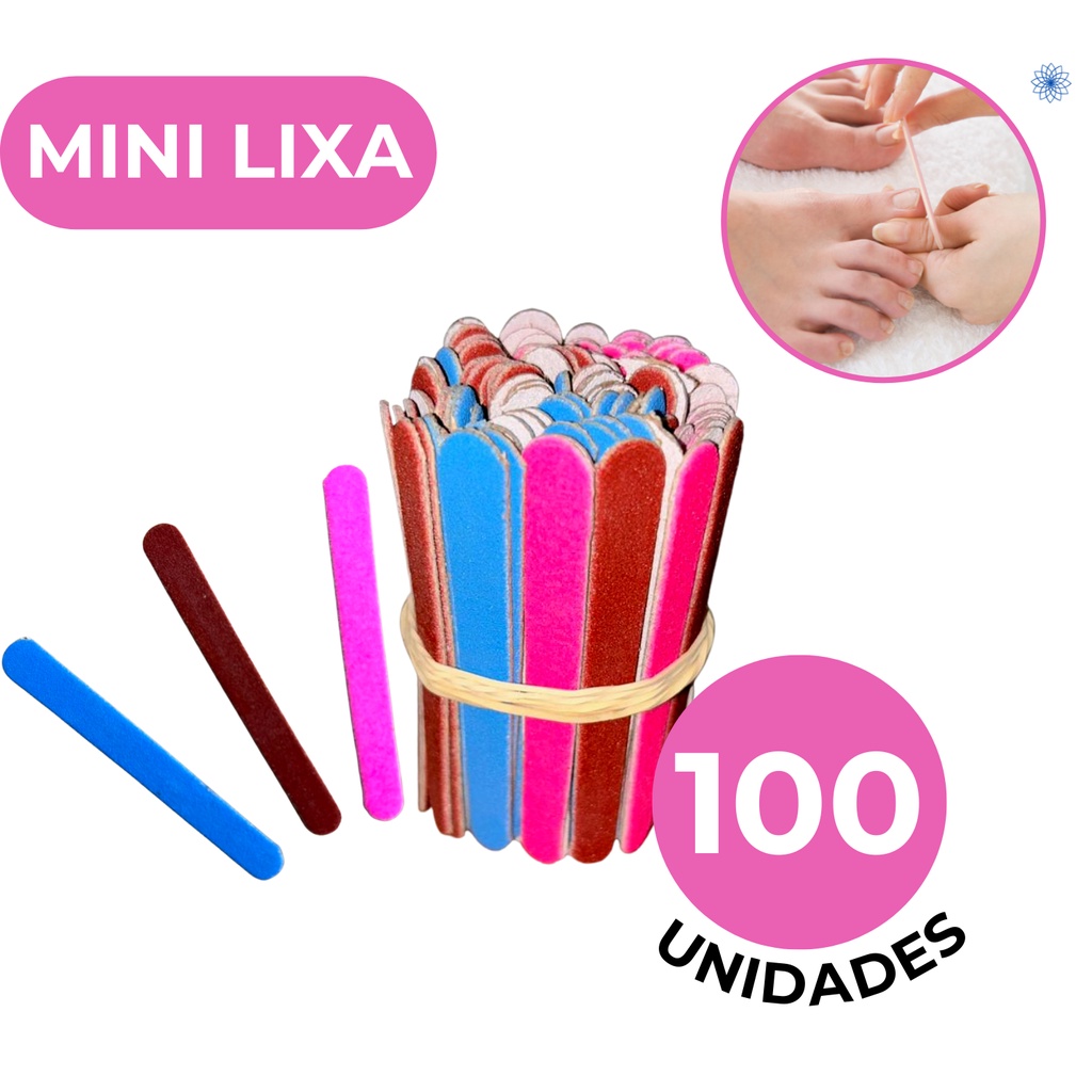 Kit 100 Mini Lixa de Unha Manicure Pedicure Escolha a Cor | Shopee Brasil