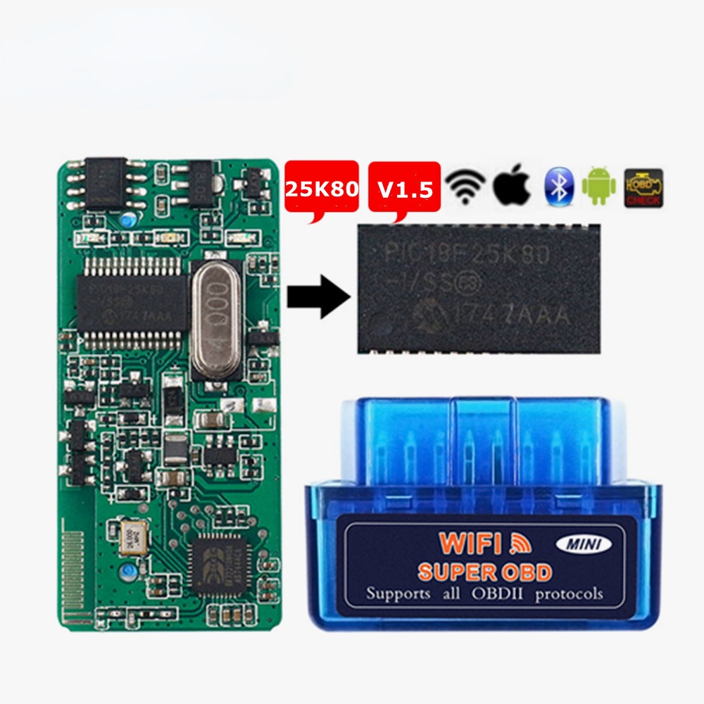 Scanner WIFI ELM327 V1.5 OBD2 De Melhor Qualidade PIC18F25K80 Bluetooth ELM 327 Mini Ferramenta ...