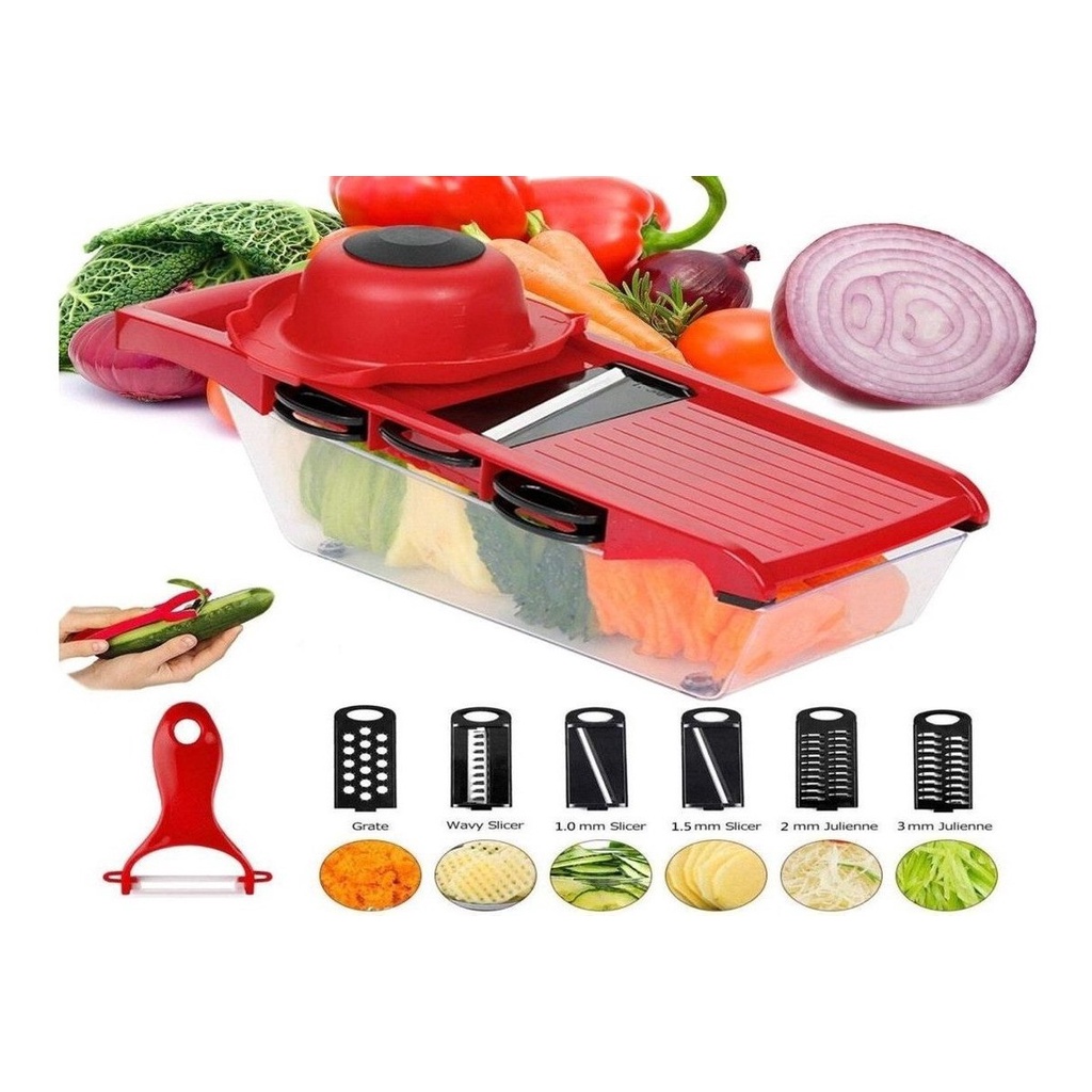 Mandoline Profissional Cozinha Slicer Aço Inox 6 em 1 Fatiador Cortador ...