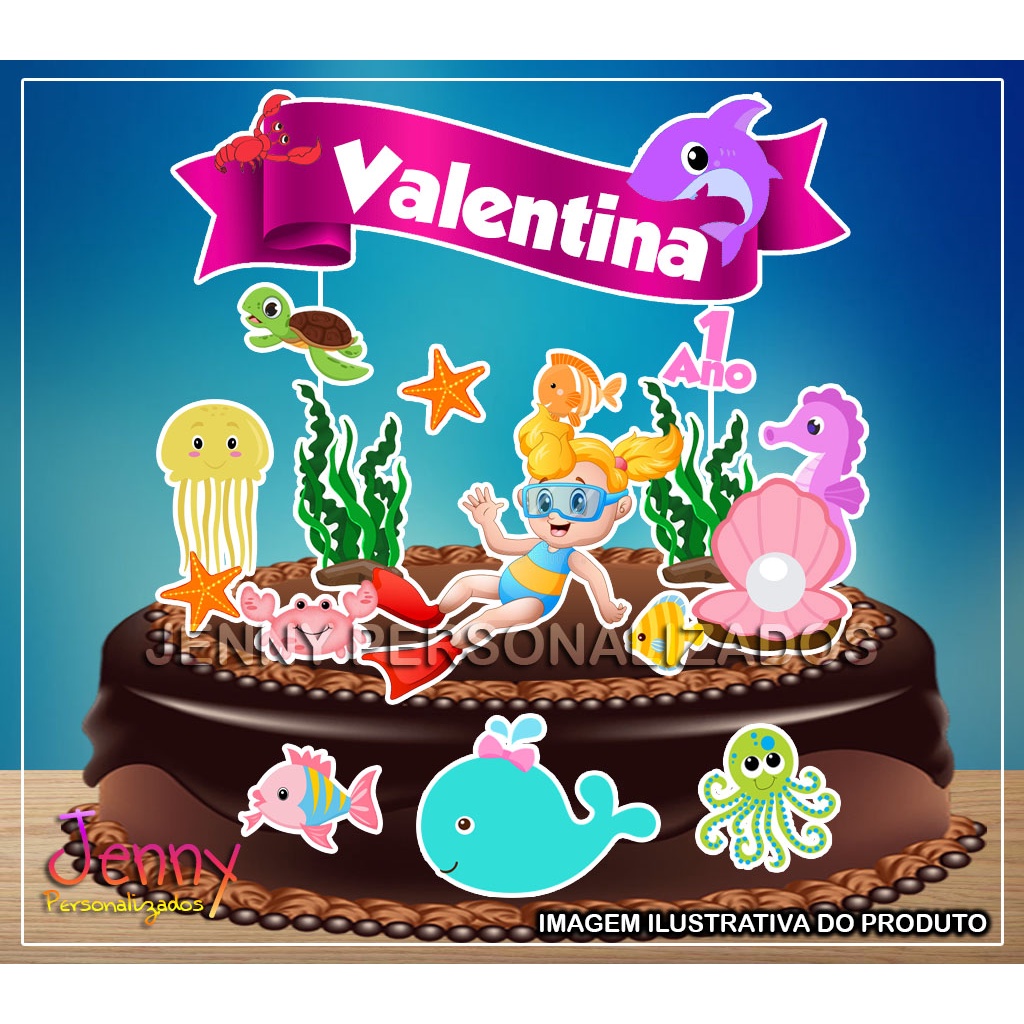 Topo Topper de Bolo Fundo do Mar Personalizado Menina 2 | Shopee Brasil