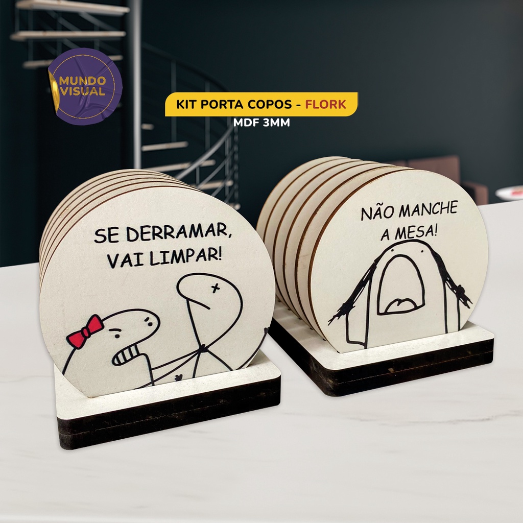 Kit 6 Porta Copo / Apoio de Copo Meme Flork - MDF 3mm - Descanso de ...