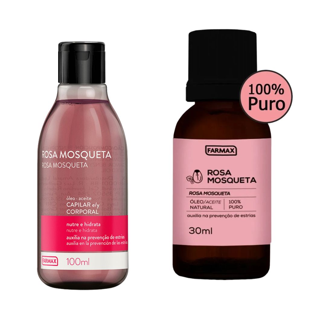 Óleo Corporal Farmax Rosa Mosqueta 100ml + Óleo de Rosa Mosquta Puro ...